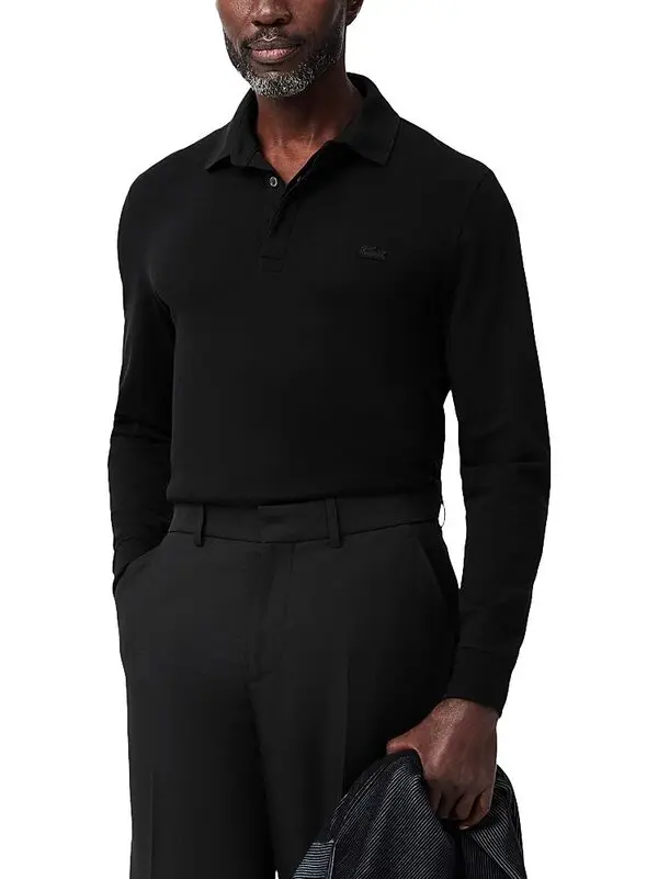 Lacoste Long Sleeve Ribbed Collar Polo Shirt - Black