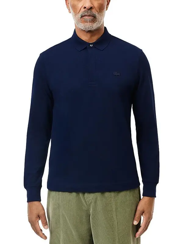 Lacoste Long Sleeve Ribbed Collar Polo Shirt - Navy