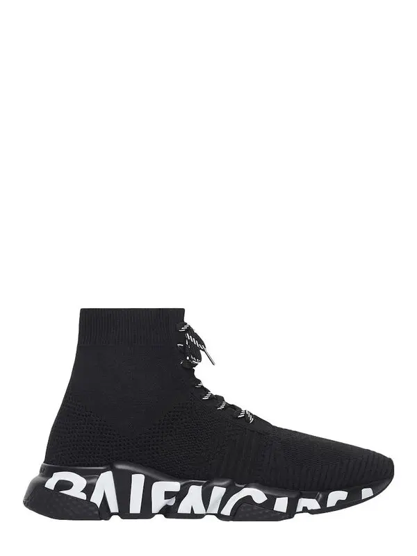 Balenciaga Speed Lace Up Graffiti Recycled Knit Sneakers - Black/white