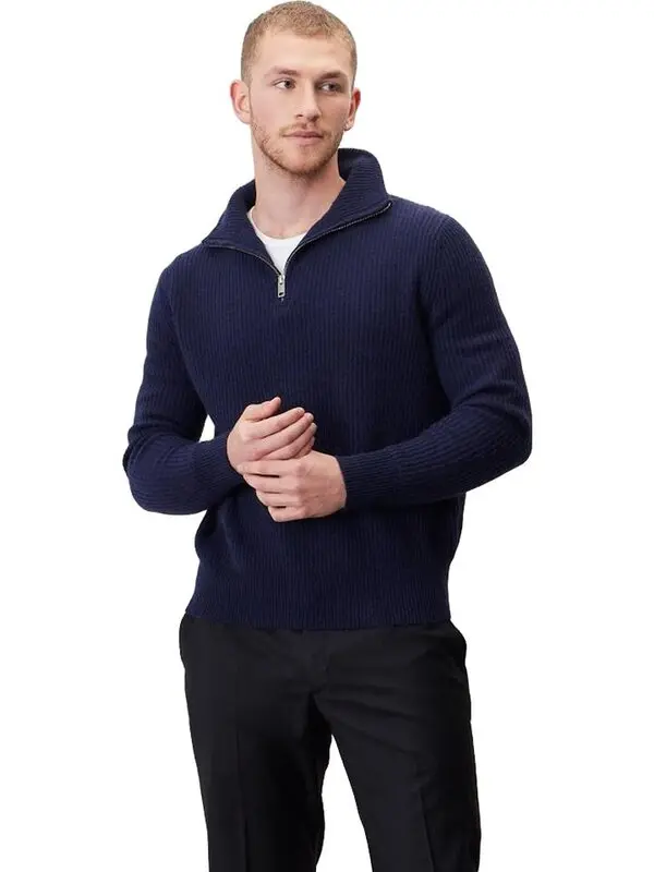 ITALIC Shane Chunky Cashmere Quarter Zip Pullover - Navy