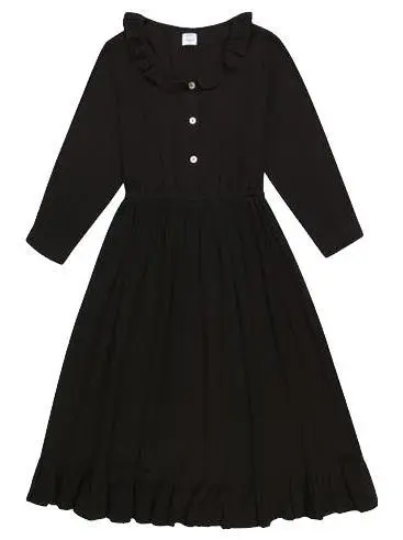 MER ST. BARTH Brigitte Ruffle Neck Shirtdress - Black Cotton Gauze