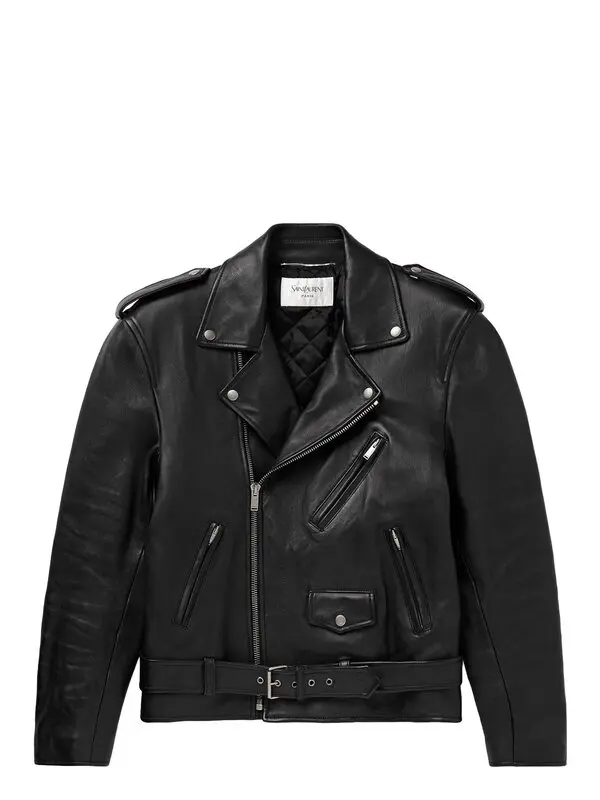 Saint Laurent Belted Leather Biker Jacket - Black