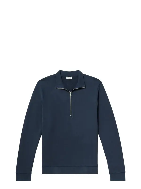Sunspel Cotton-jersey Half-zip Sweatshirt - Blue