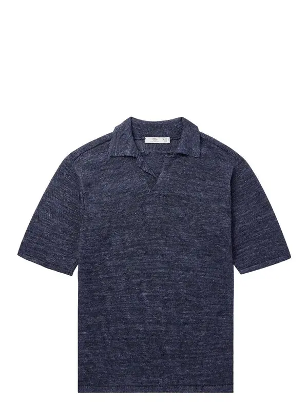 Inis Meáin Knitted Linen Polo Shirt - Blue