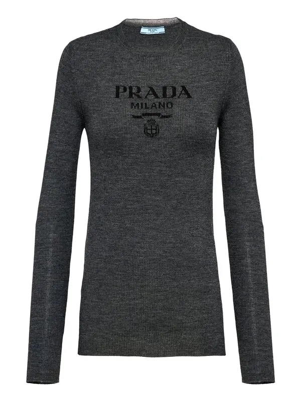 Prada Wool-blend Superfine Logo Sweater - Grey