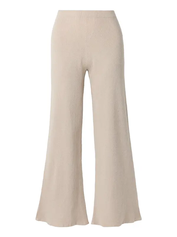 THE ELDER STATESMAN Delicash Ribbed Wide-leg Pants - Neutrals
