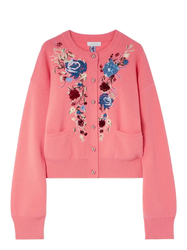 Rabanne Embroidered Crystal-embellished Wool And Cashmere-blend Cardigan - Pink