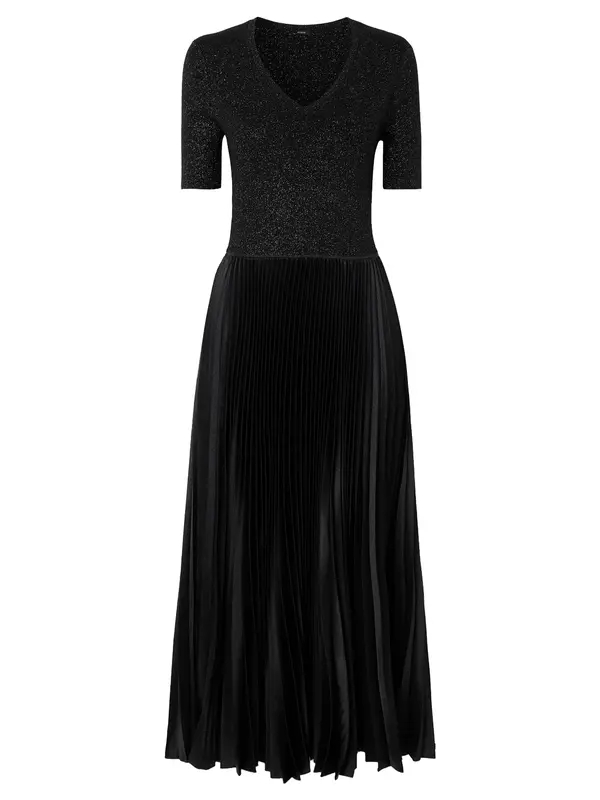 JOSEPH Domat Metallic Merino Wool-blend And Pleated Satin Dress - Black