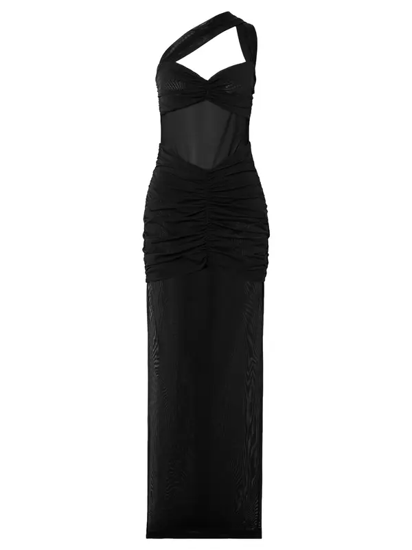 Alessandra Rich One-shoulder Ruched Gown - Black