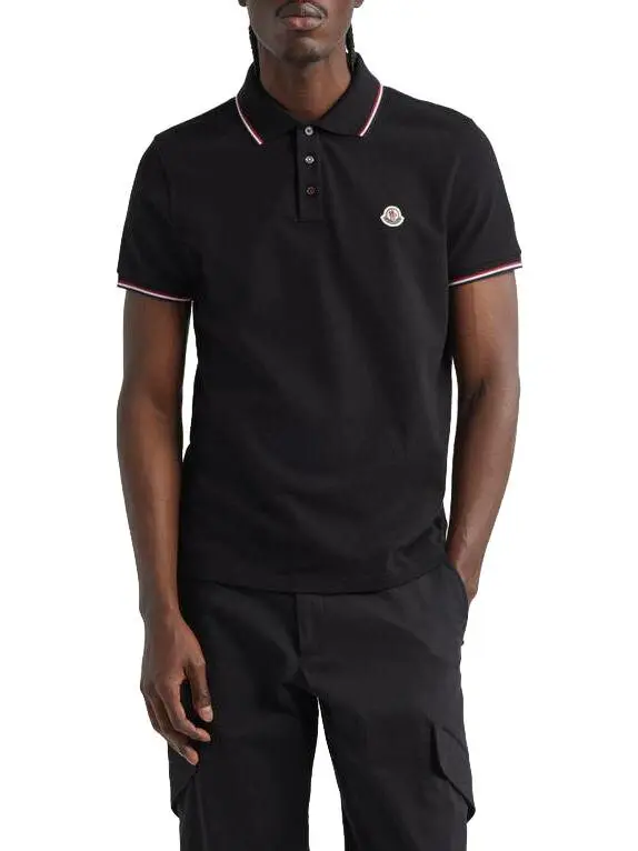 Moncler Tipped Cotton Piqué Polo - Black