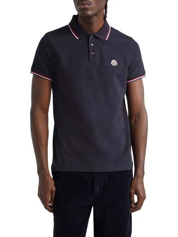 Moncler Tipped Cotton Piqué Polo - Blue