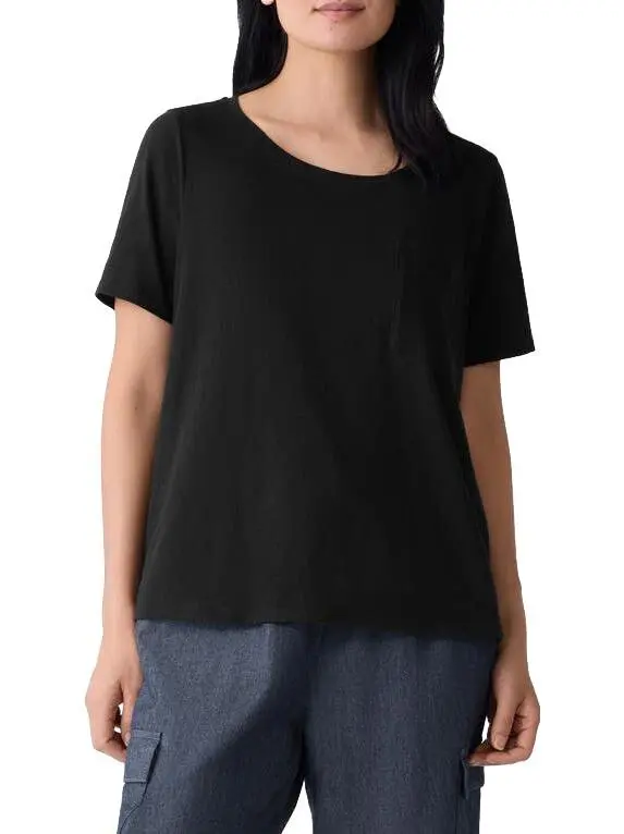 Eileen Fisher Crewneck Pocket Organic Cotton T-shirt - Black