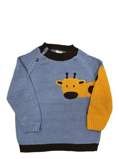MELANGE COLLECTION Giraffe Motif Sweater - Blue And Yellow