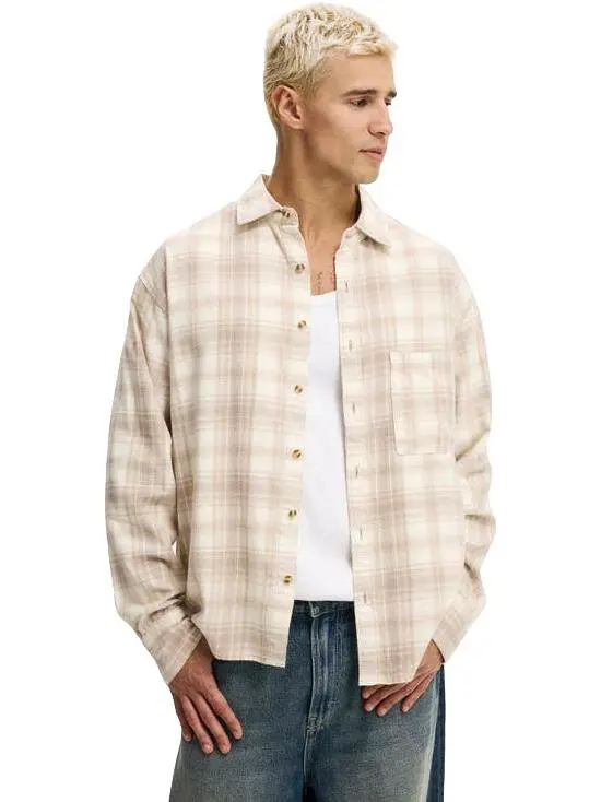 COTTON ON Tribeca Long Sleeve Shirt - Stone Check