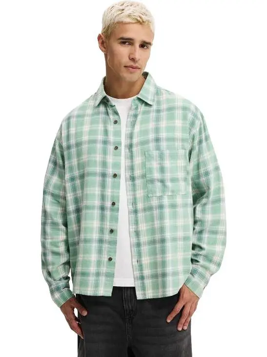 COTTON ON Tribeca Long Sleeve Shirt - Teal Washed Check