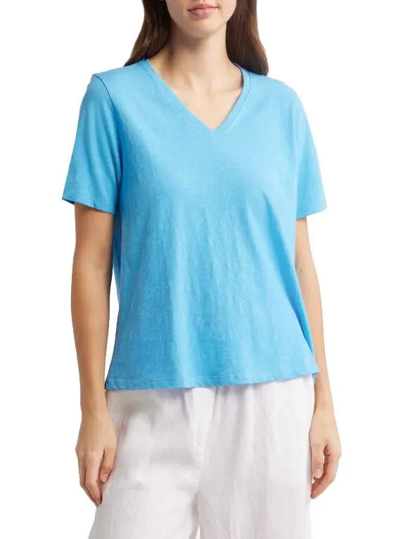Eileen Fisher Easy V-neck Organic Cotton T-shirt - Azure
