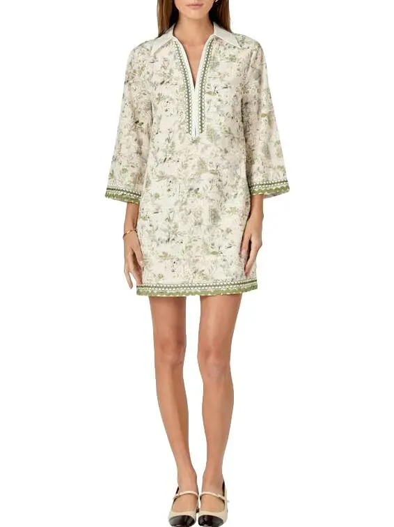English Factory Floral Embroidered Cotton Minidress - Green Multi