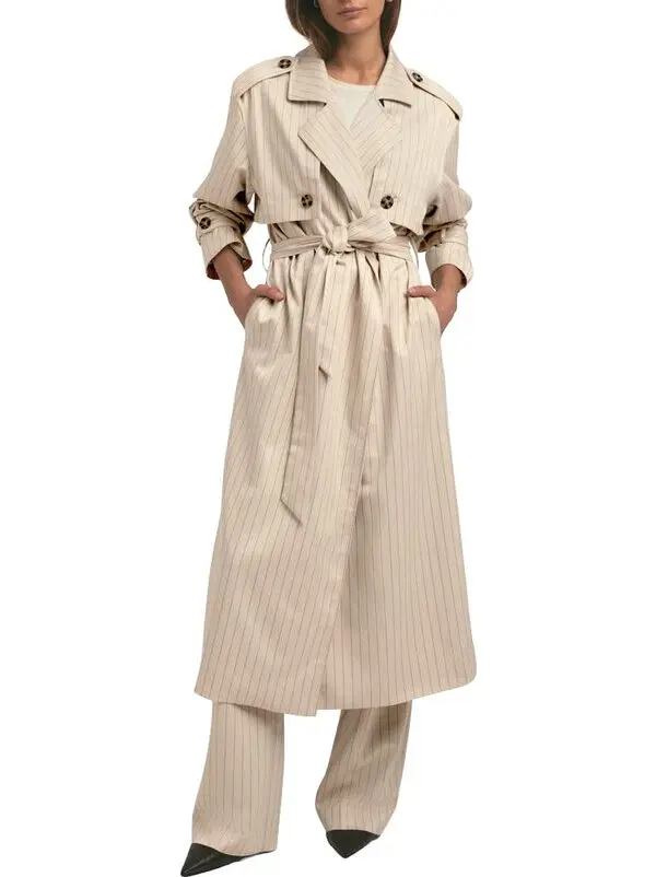 FAVORITE DAUGHTER The Charles Pinstripe Trench Coat - Warm Sand Pinstrip