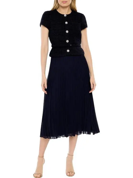 Likely Pamela Pleated Mixed Media Midi Dress - Navy