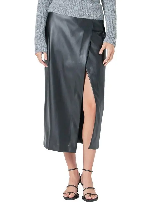 Endless Rose Faux Leather Midi Skirt - Black