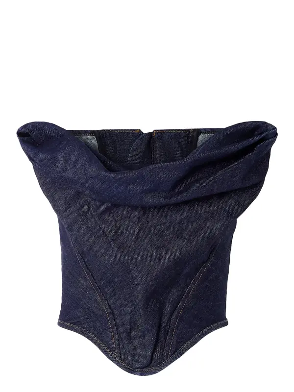 Magda Butrym Strapless Cropped Denim Bustier Top - Blue