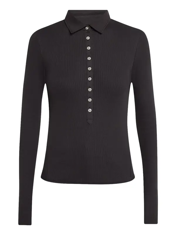 Rag & Bone Ribbed Knit Button Polo Top - Black