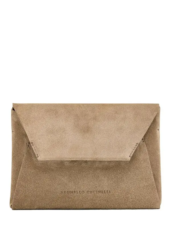 Brunello Cucinelli Envelope Flap Suede Wallet On Chain - Beige