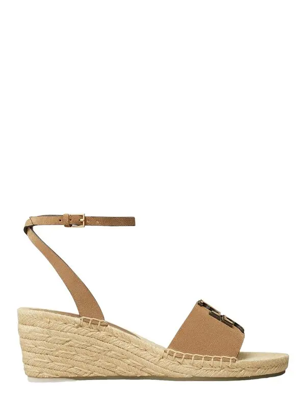 Tory Burch Ines Suede Double T Wedge Espadrille Sandals - Noisette