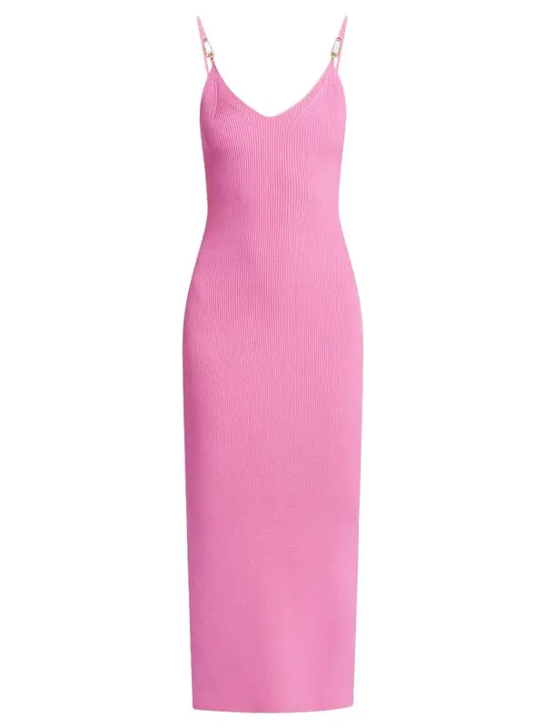 Versace Safety-pin Straps Rib Knit Midi Dress - Dragon Fruit