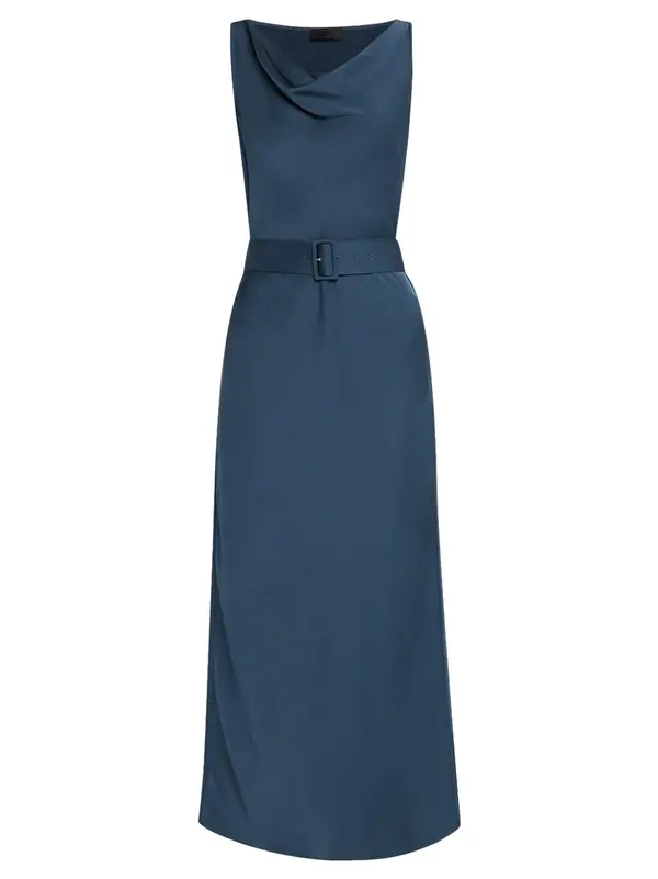 Lapointe Cowl-neck Belted Satin Midi Dress - Marine