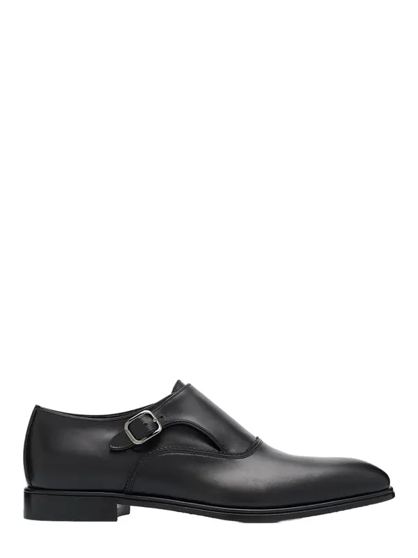 FERRAGAMO Leather Monk Strap Loafers - Nero