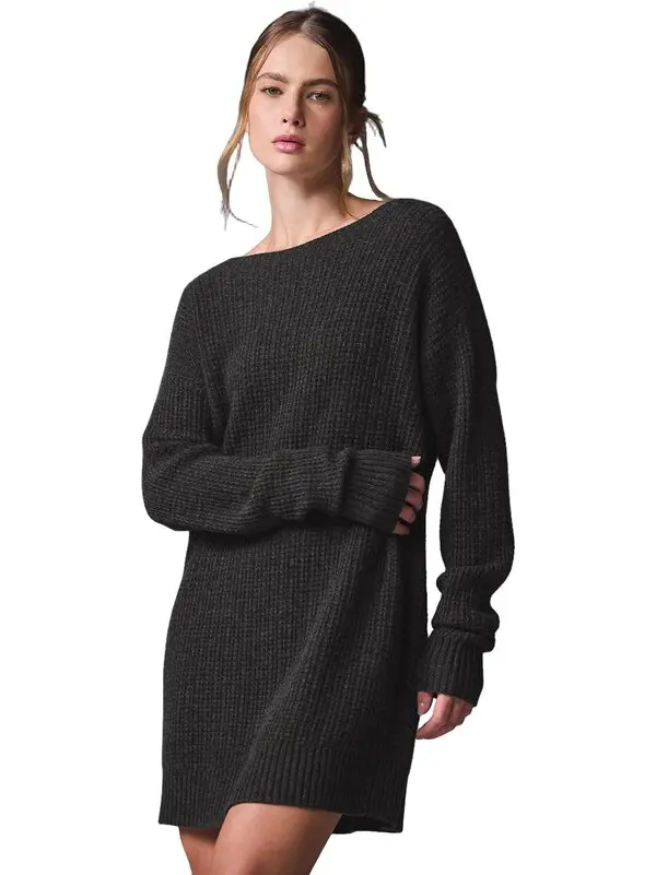Alo Yoga Cashmere Plush Waffle Knit Dress - Dark Heather Grey