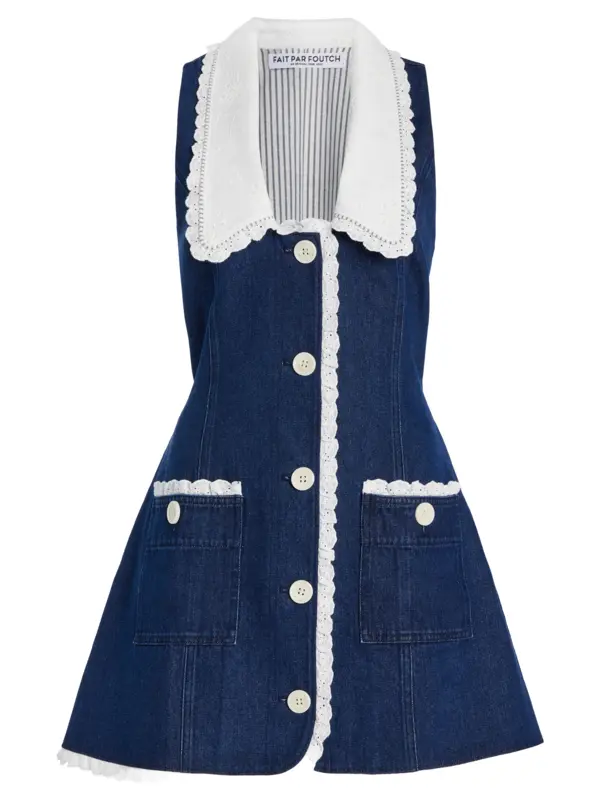 FAIT PAR FOUTCH Denim Mini Tuxedo Dress - Blue