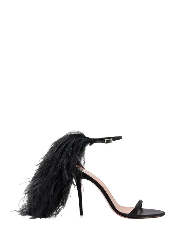 Amina Muaddi Jerry Feather-trimmed Sandals - Black
