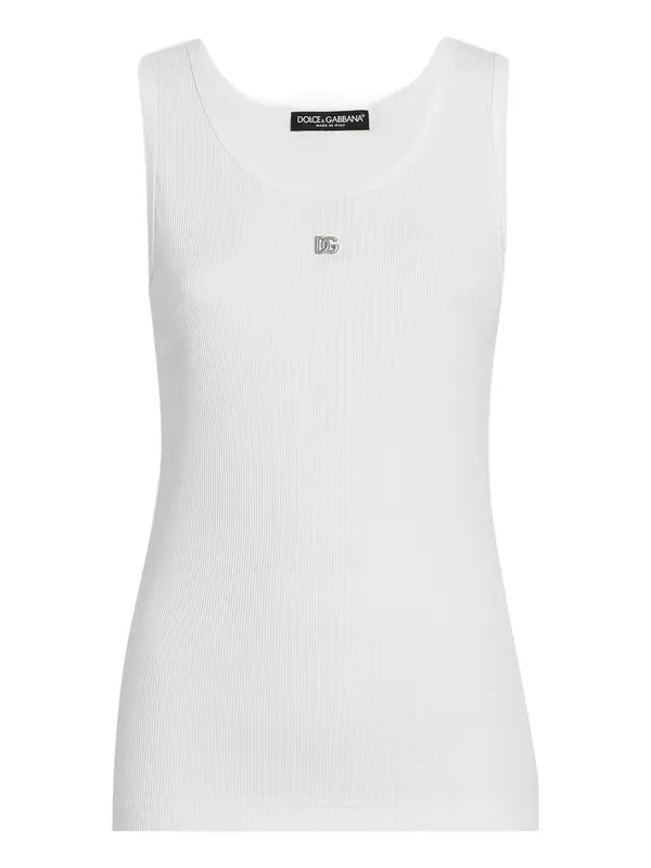 Dolce & Gabbana Fine-rib Jersey Tank Top With Dg Logo Pin - White