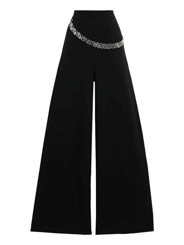 Rabanne Chainembellished Merino Woolblend Wideleg Pants - Black