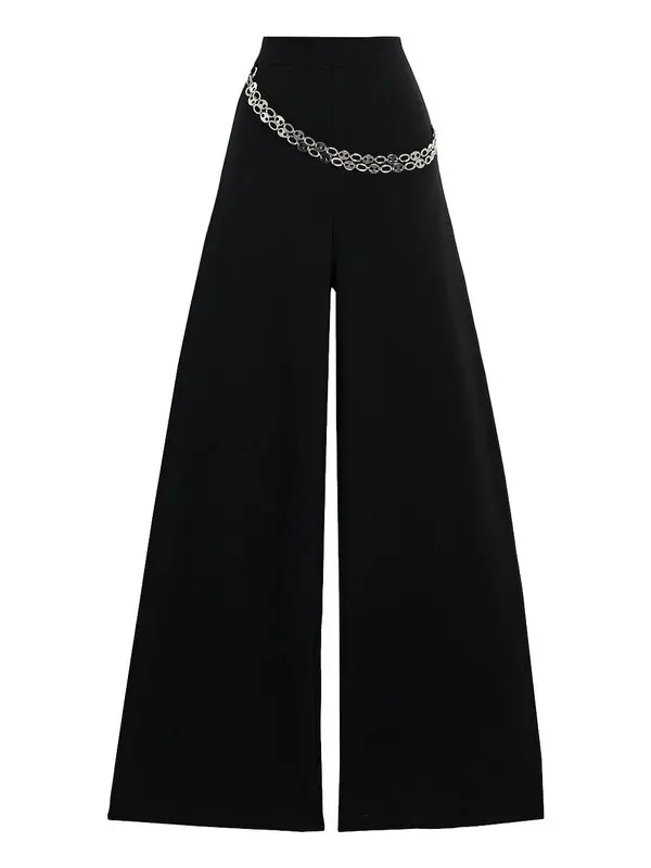 Rabanne Chain-embellished Merino Wool-blend Wide-leg Pants - Black