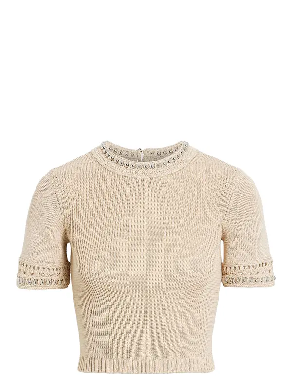 Rabanne Cropped Bead-embellished Cotton Top - Beige