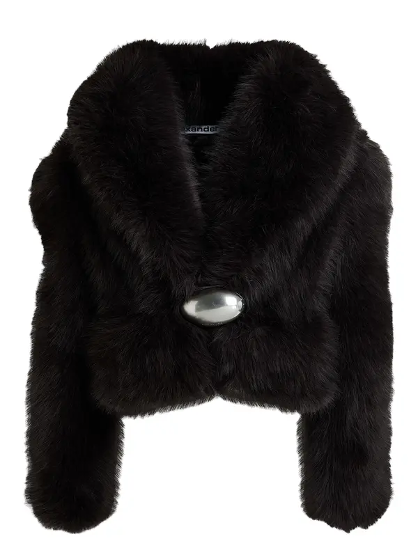 Alexander Wang Embellished Faux Fur Jacket - Dark Brown