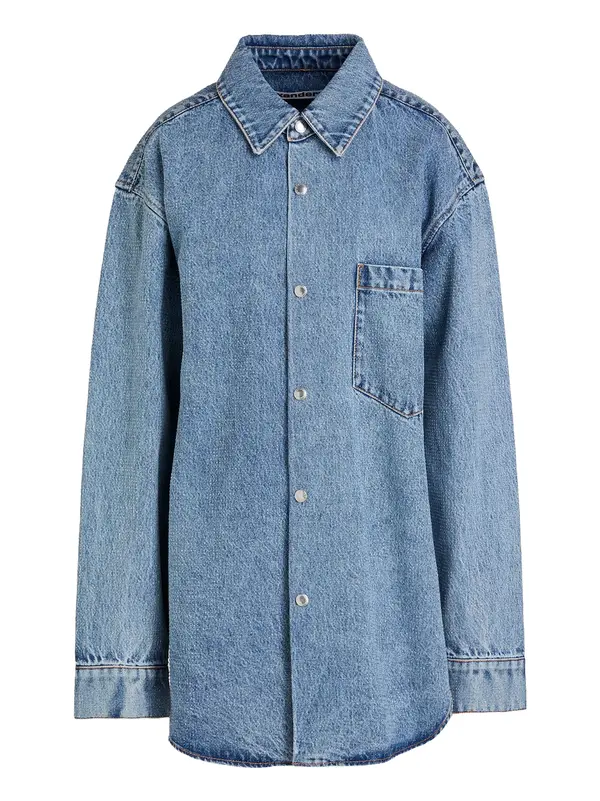 Alexander Wang Oversized Crystal-embellished Denim Shirt - Light Denim