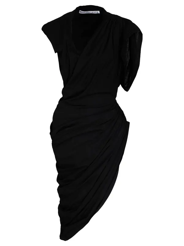Alexander Wang Asymmetric Draped Cotton-jersey Dress - Black