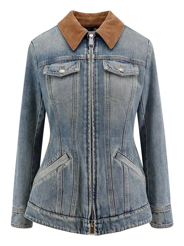 Alexander McQueen Denim Jacket With Volant - Blue