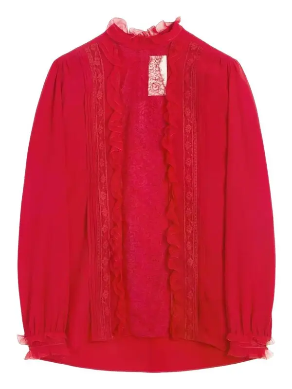 Valentino Garavani Lace-trim Silk Blouse - Red
