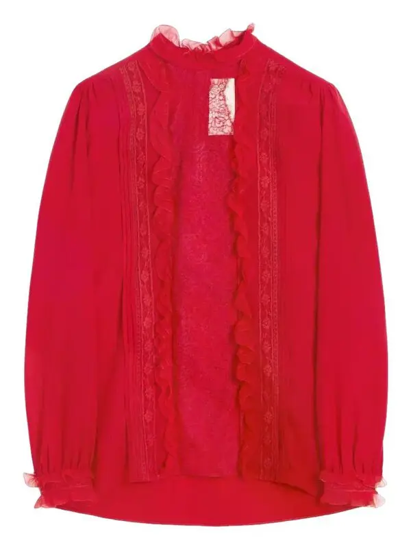 Valentino Garavani Lace-trim Silk Blouse - Red