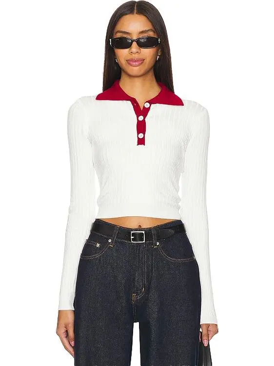 ALL THE WAYS Helena Polo Sweater - White & Burgundy