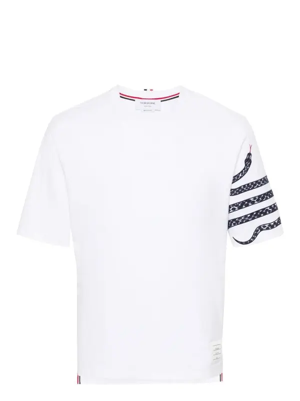 Thom Browne Snake-embroidery Cotton T-shirt - White