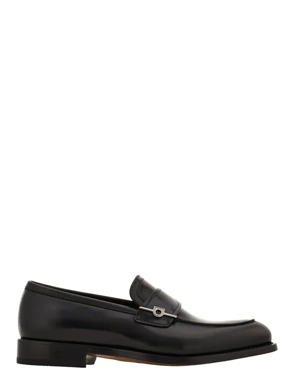 FERRAGAMO Gancini-plaque Loafers - Black