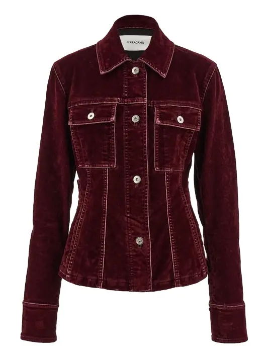 FERRAGAMO Flocked Cotton Trucker Jacket - Burgundy