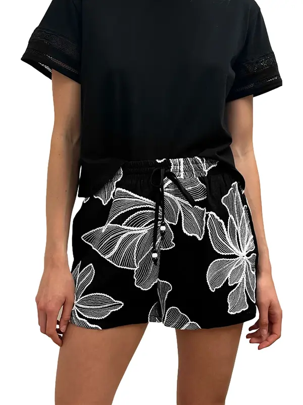 Allison Kendra Embroidered Shorts - Black