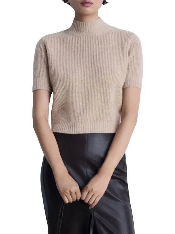 Mango Short Sleeve Wool Crop Sweater - Light/ Pastel Grey